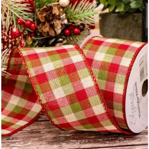Christmas Chequered Wired Edged Ribbon 63mm x 10yrds