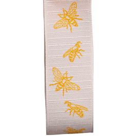 Natural Looking White Ribbon With Bee Design 30mm x 20m